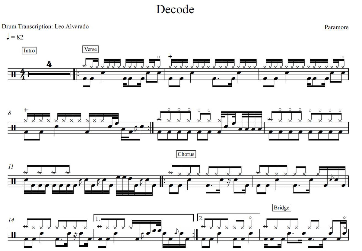Decode - Paramore - Drum Sheet Music - Leo Alvarado – DrumSetSheetMusic