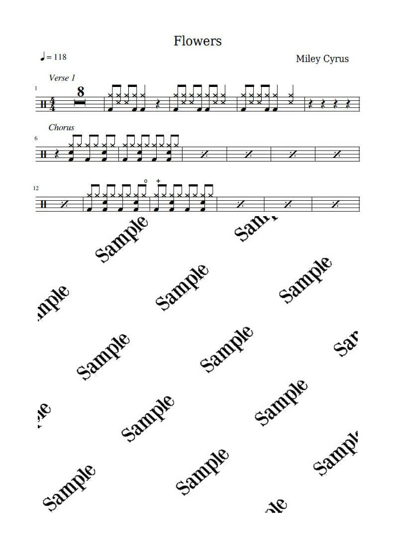 Flowers - Miley Cyrus - Drum Sheet Music - KiwiDrums – DrumSetSheetMusic