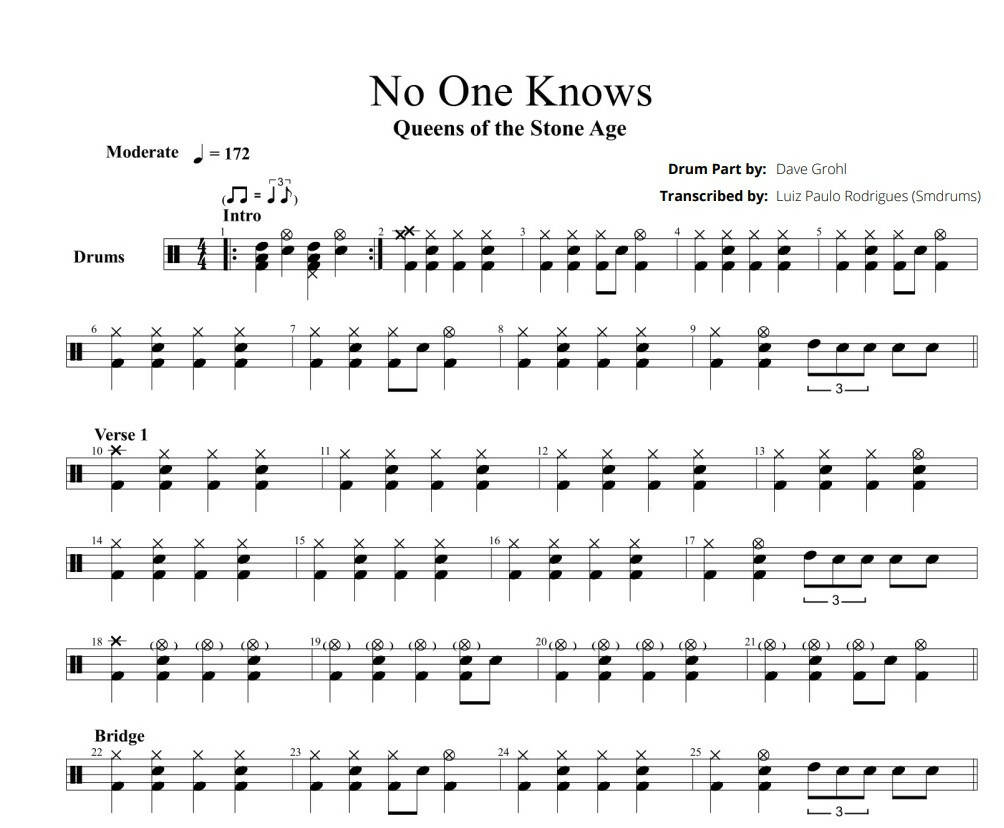 No One Knows - Queens of the Stone Age - Drum Sheet Music - Smdrums – DrumSetSheetMusic