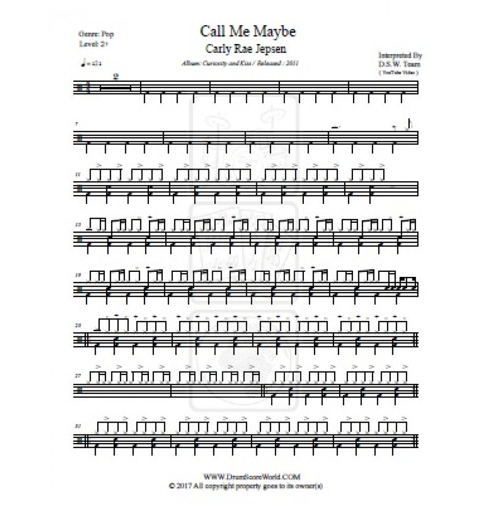 Call Me Maybe - Carly Rae Jepsen - Drum Sheet Music - DrumScoreWorld ...