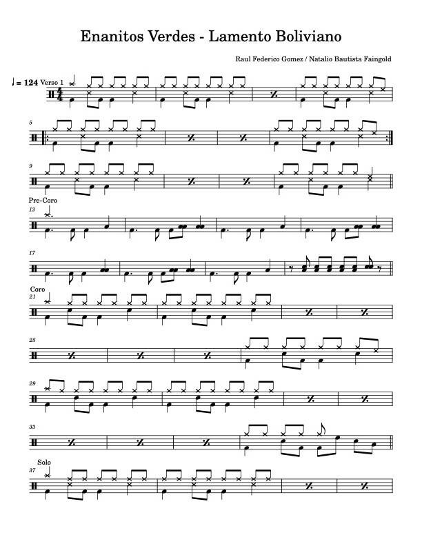 Lamento Boliviano - Enanitos Verdes - Drum Sheet Music - Carlos Dias-Aidos – DrumSetSheetMusic