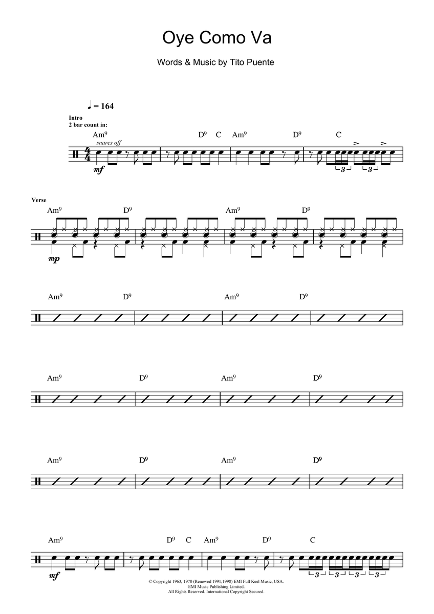 Oye Como Va - Tito Puente - Drum Sheet Music - SheetMusicDirect D ...