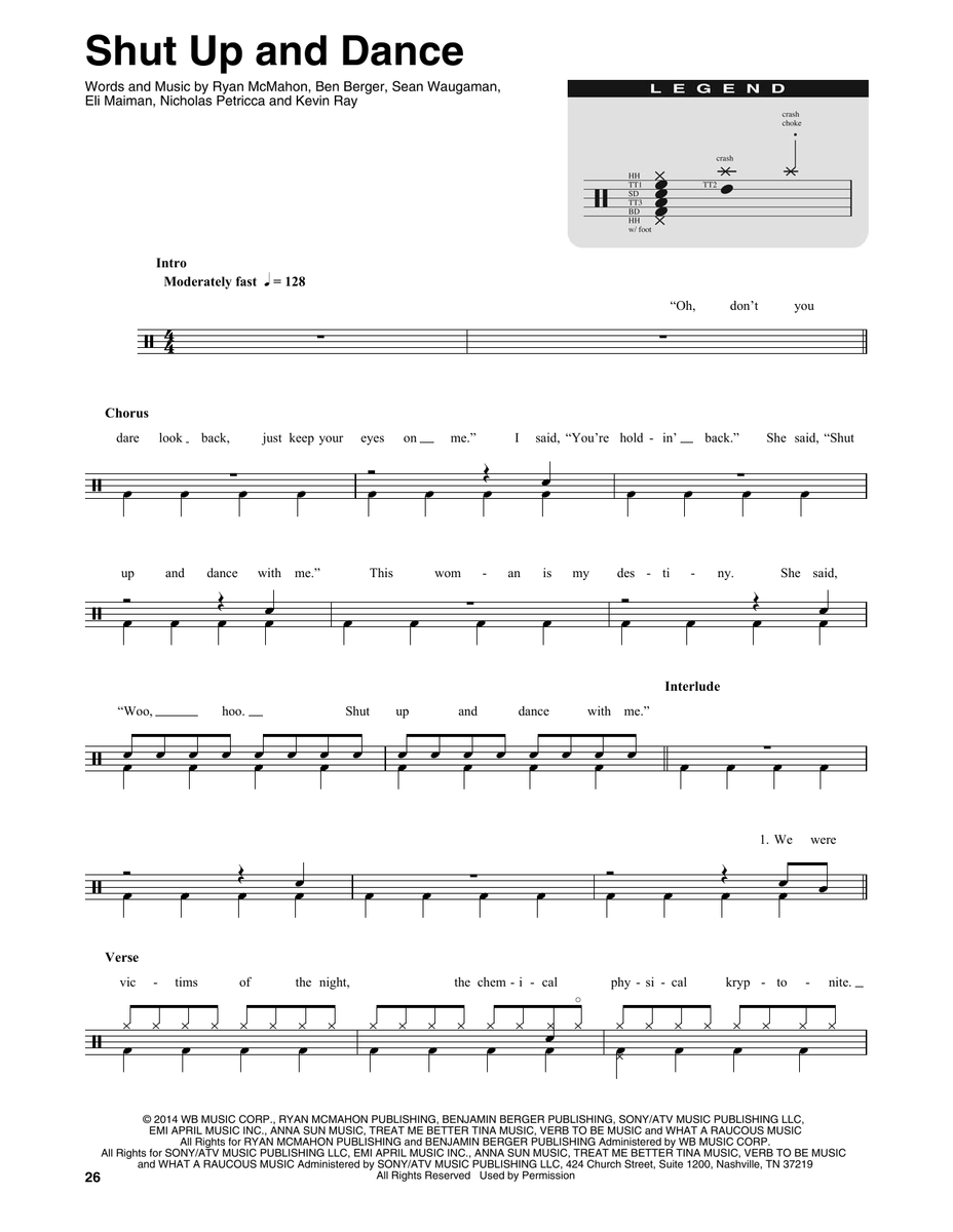 Shut Up and Dance - Walk the Moon - Drum Sheet Music - SheetMusicDirect ...