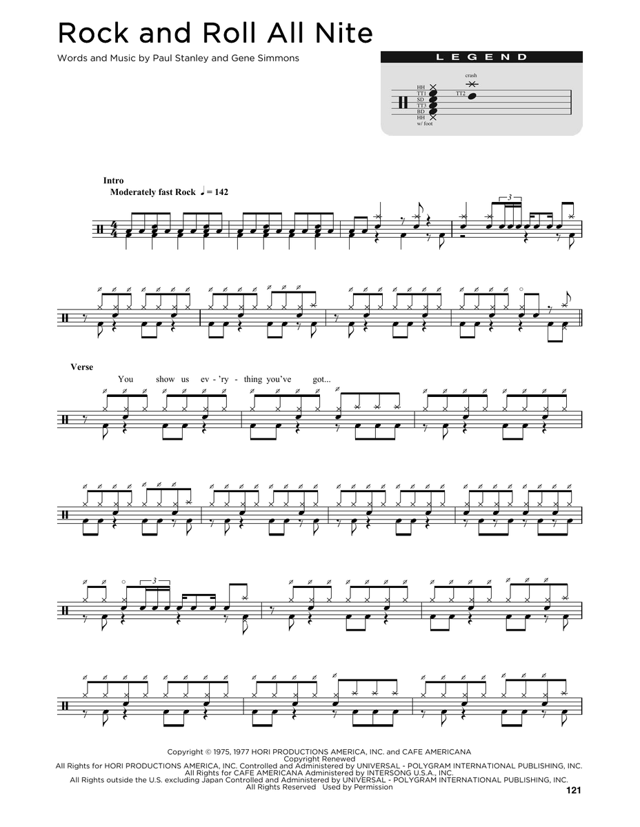 Rock and Roll All Nite - Kiss - Drum Sheet Music - SheetMusicDirect D ...