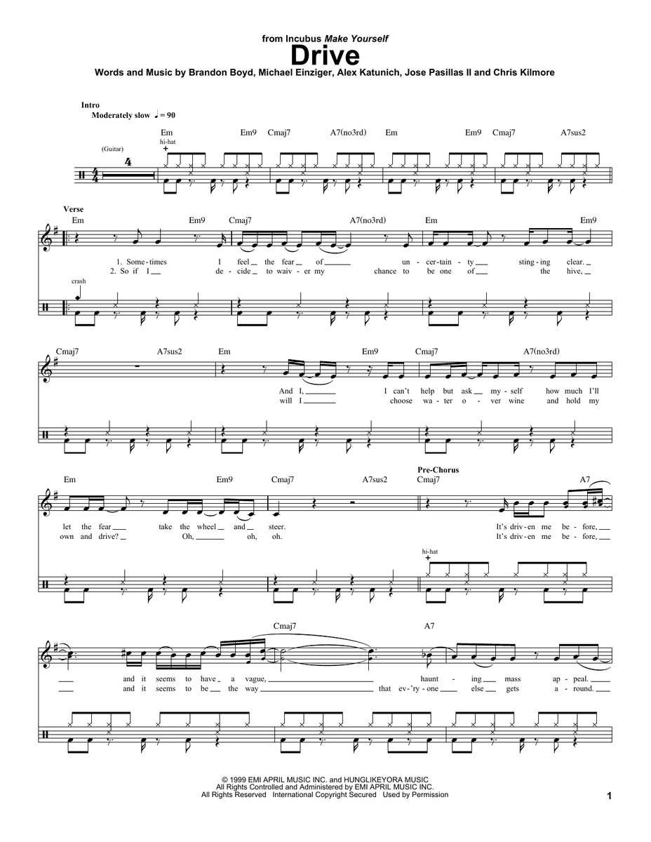 Drive - Incubus - Drum Sheet Music - SheetMusicDirect DT – DrumSetSheetMusic