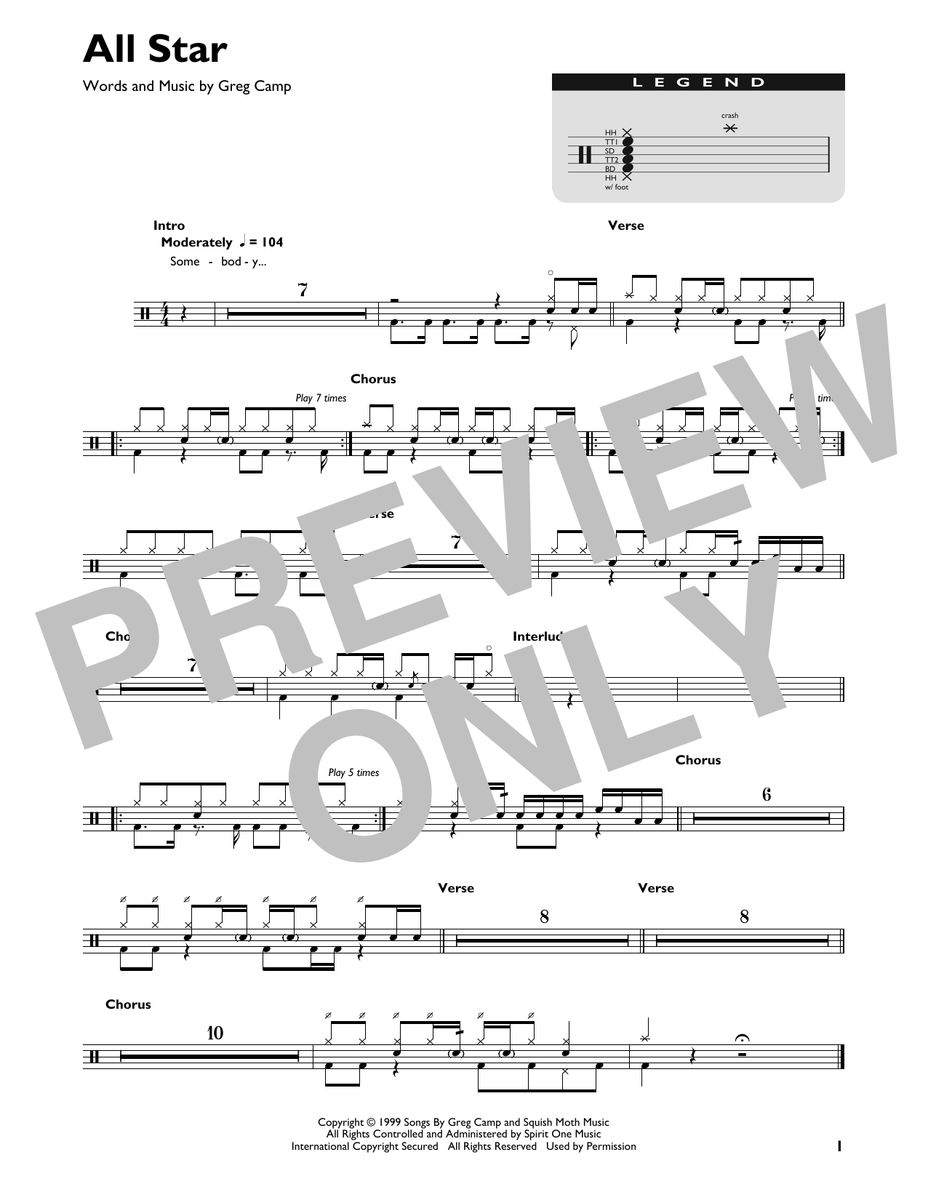 All Star - Smash Mouth - Drum Sheet Music - SheetMusicDirect DT ...