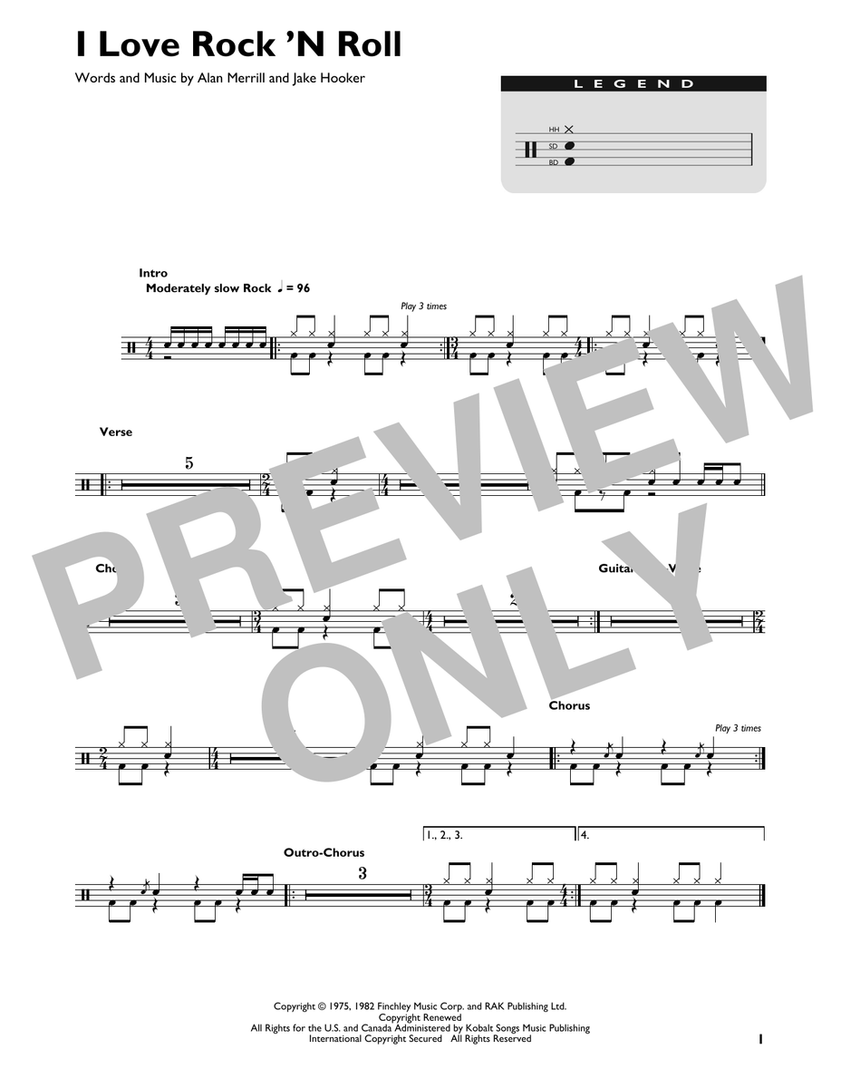 I Love Rock 'n' Roll - Joan Jett & The Blackhearts - Drum Sheet Music ...