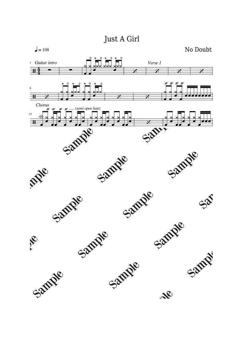 Just a Girl - No Doubt - Drum Sheet Music - KiwiDrums – DrumSetSheetMusic