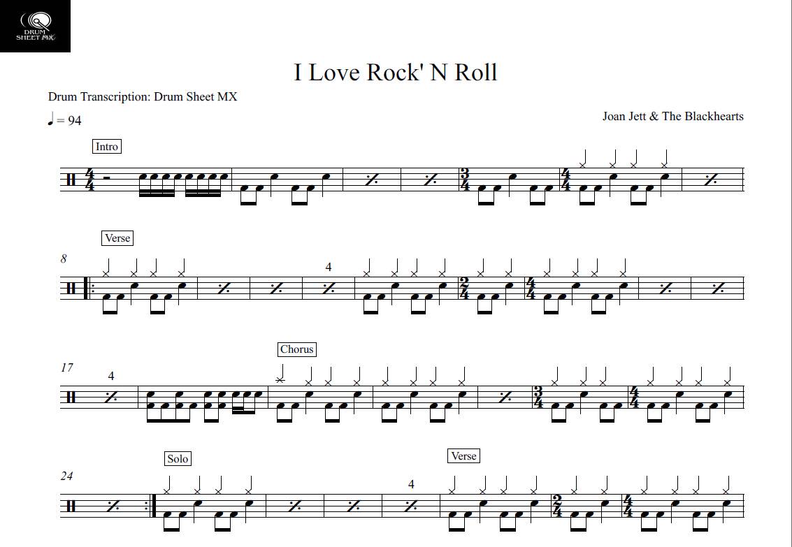 I Love Rock 'n' Roll - Joan Jett & The Blackhearts - Drum Sheet Music ...