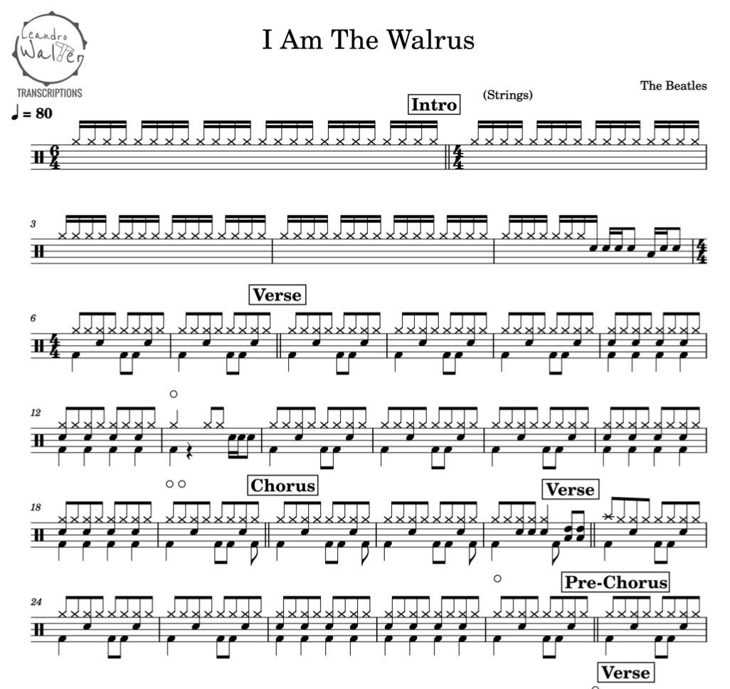 I Am the Walrus - The Beatles - Drum Sheet Music - Percunerds ...