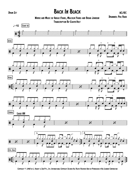 Back in Black - AC/DC - Drum Sheet Music - SheetMusicDirect D ...