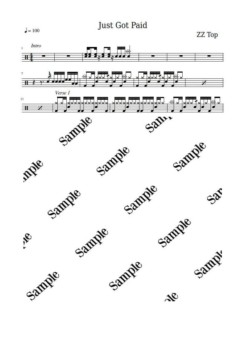 Just Got Paid - ZZ Top - Drum Sheet Music - KiwiDrums – DrumSetSheetMusic