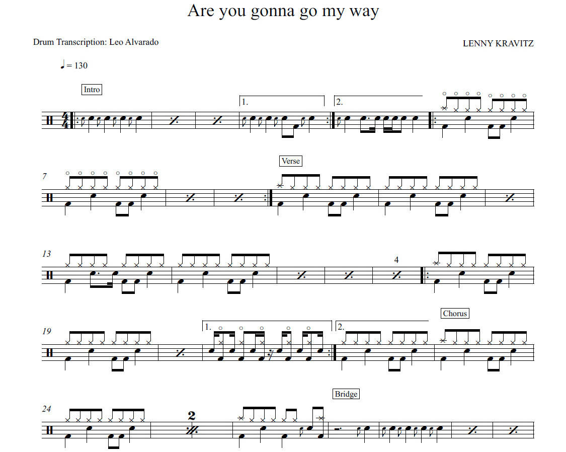 Are You Gonna Go My Way - Lenny Kravitz - Drum Sheet Music - Leo Alvarado – DrumSetSheetMusic