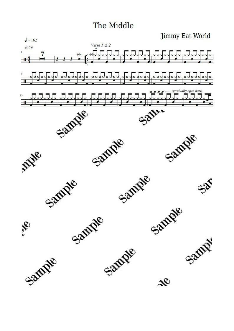 The Middle - Jimmy Eat World - Drum Sheet Music - KiwiDrums ...