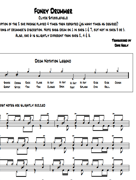 Funky Drummer - Clyde Stubblefield - Drum Sheet Music - Dave Healy – DrumSetSheetMusic