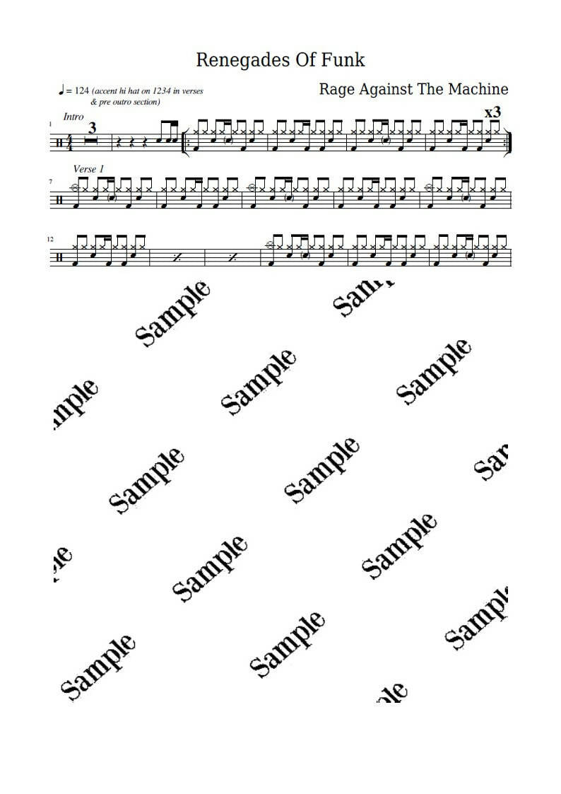 Renegades of Funk - Rage Against the Machine - Drum Sheet Music ...