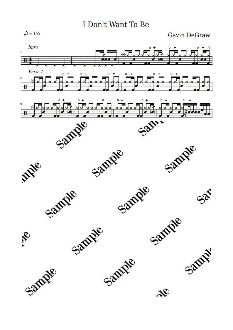 I Don't Want to Be - Gavin DeGraw - Drum Sheet Music - KiwiDrums ...