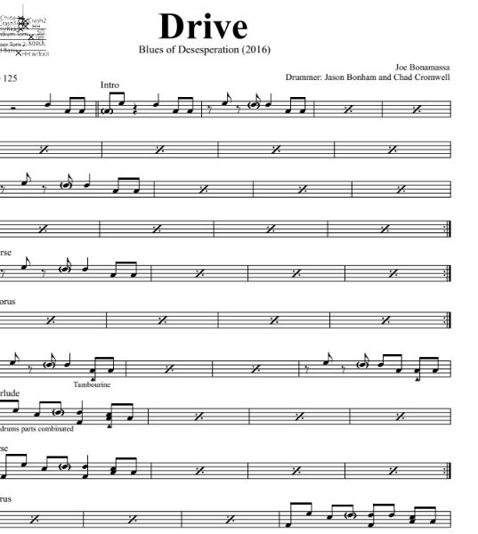 Drive - Joe Bonamassa - Drum Sheet Music - DrumSetSheetMusic.com