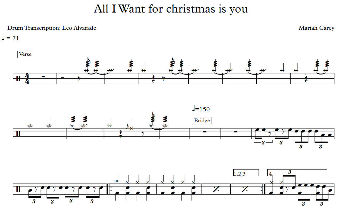 All I Want for Christmas Is You - Mariah Carey - Drum Sheet Music - Leo ...