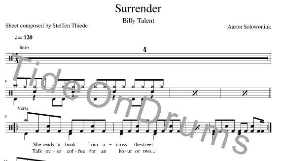 Surrender - Billy Talent - Drum Sheet Music - TideOnDrums – DrumSetSheetMusic