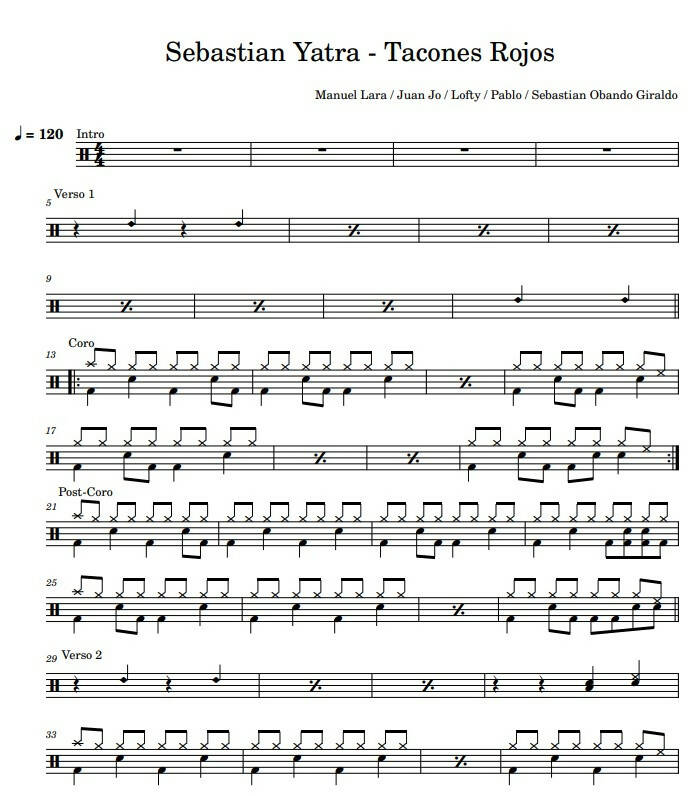 Tacone Rojos - Sebastián Yatra - Drum Sheet Music - Carlos Dias-Aidos ...