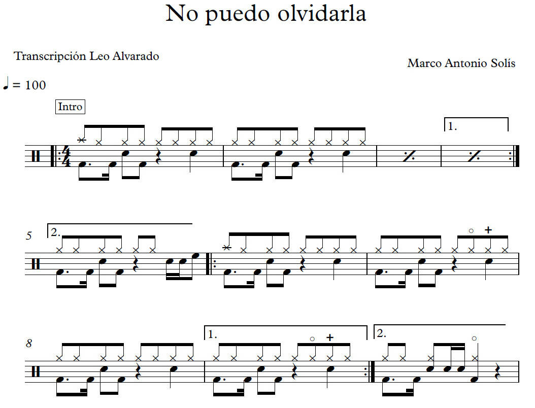 No Puedo Olvidarla - Marco Antonio Solis - Drum Sheet Music - Leo ...