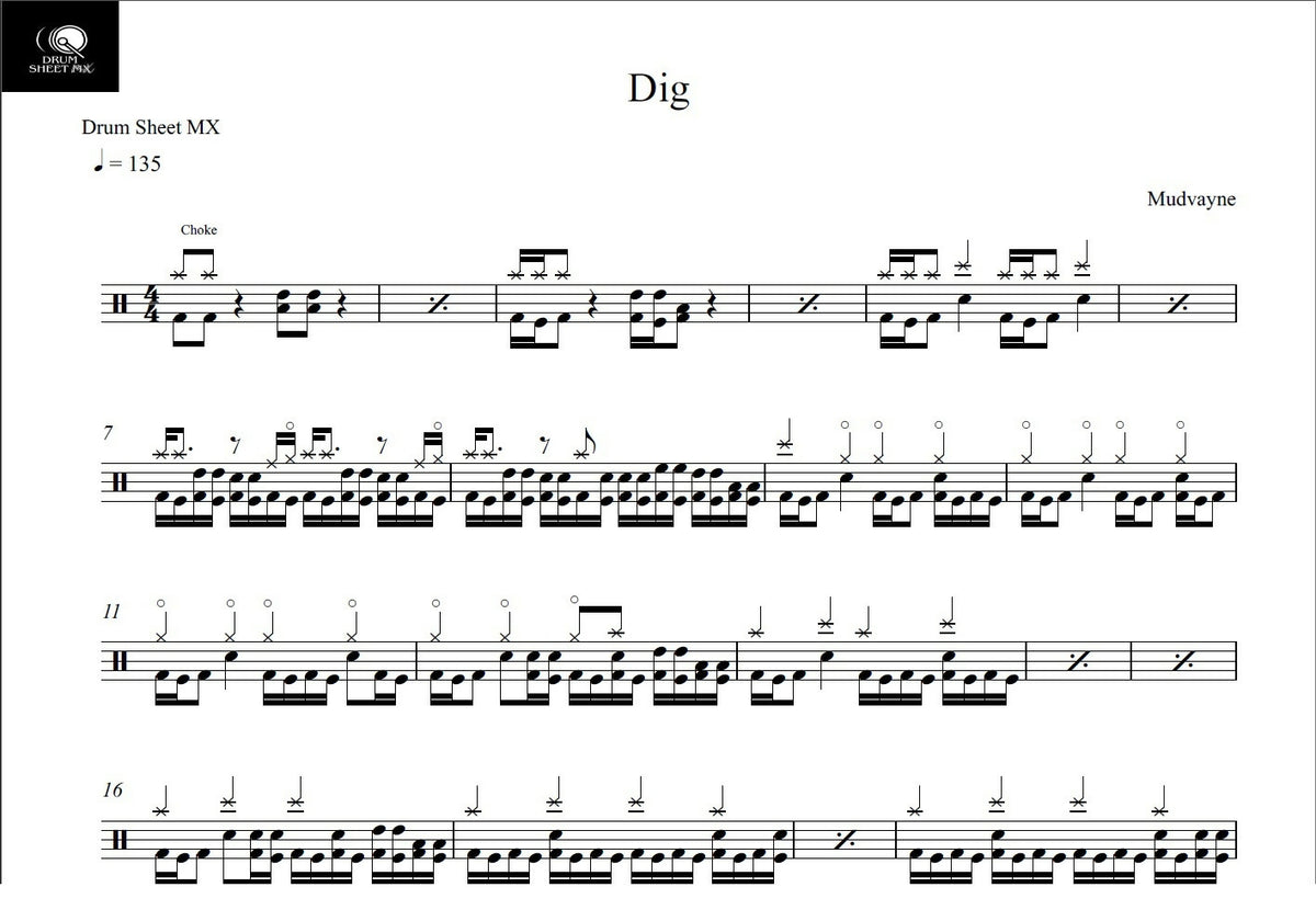 Dig - Mudvayne - Drum Sheet Music - Drum Sheet MX – DrumSetSheetMusic