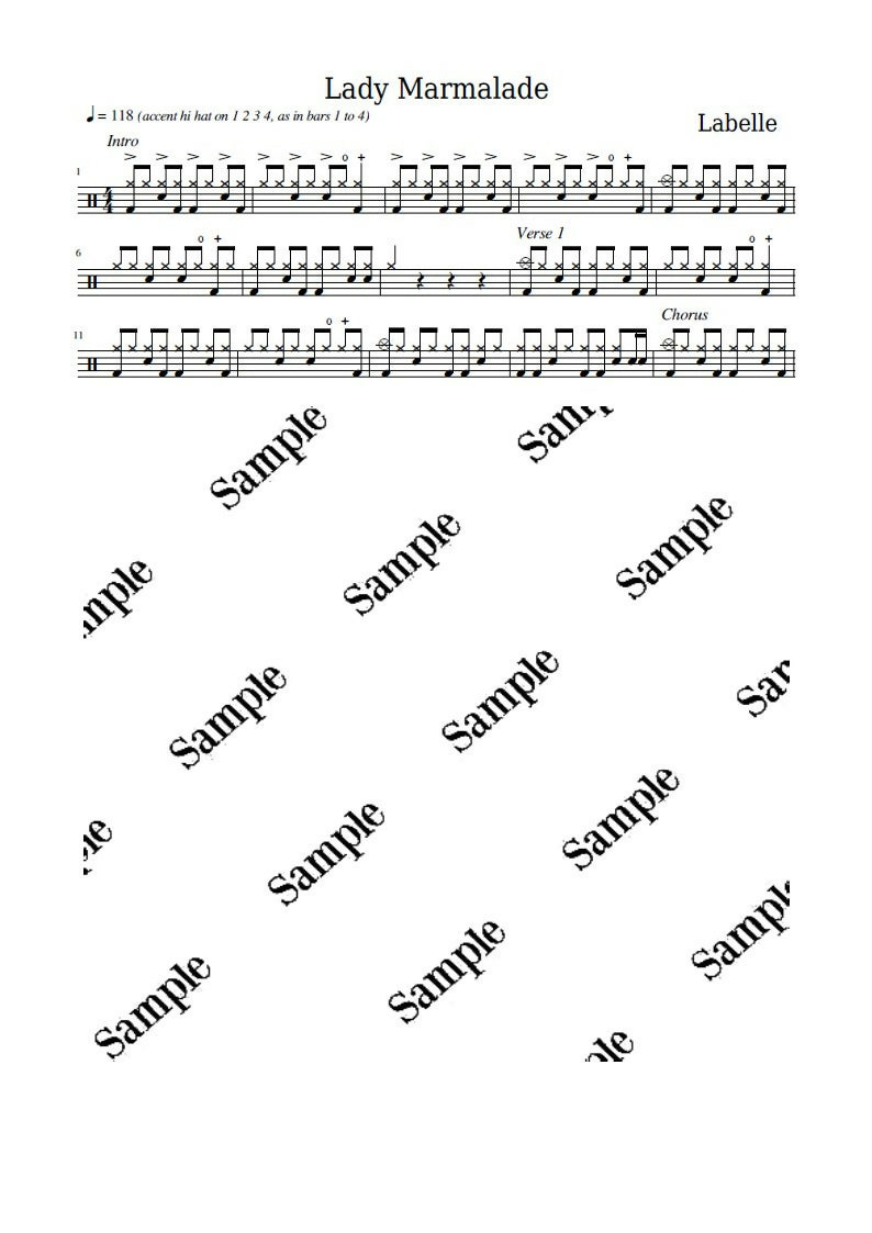 Lady Marmalade - Labelle - Drum Sheet Music - KiwiDrums – DrumSetSheetMusic