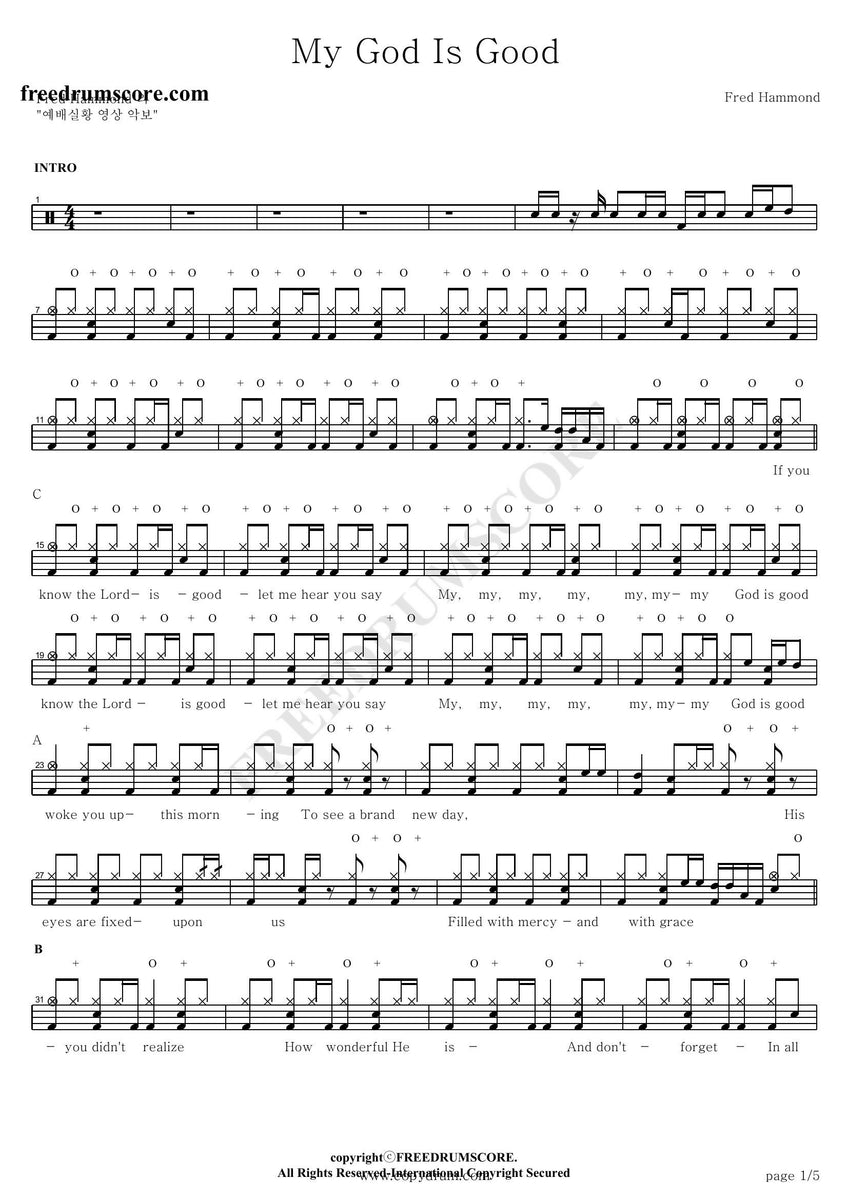 My God Is Good (Live) - Fred Hammond - Drum Sheet Music - COPYDRUM ...