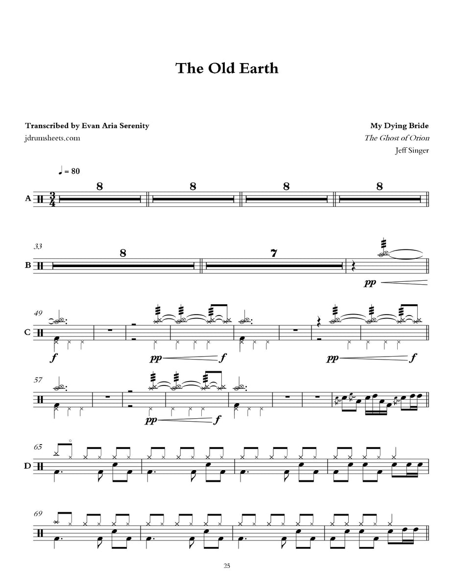 The Old Earth - My Dying Bride - Full Drum Transcription / Drum Sheet ...