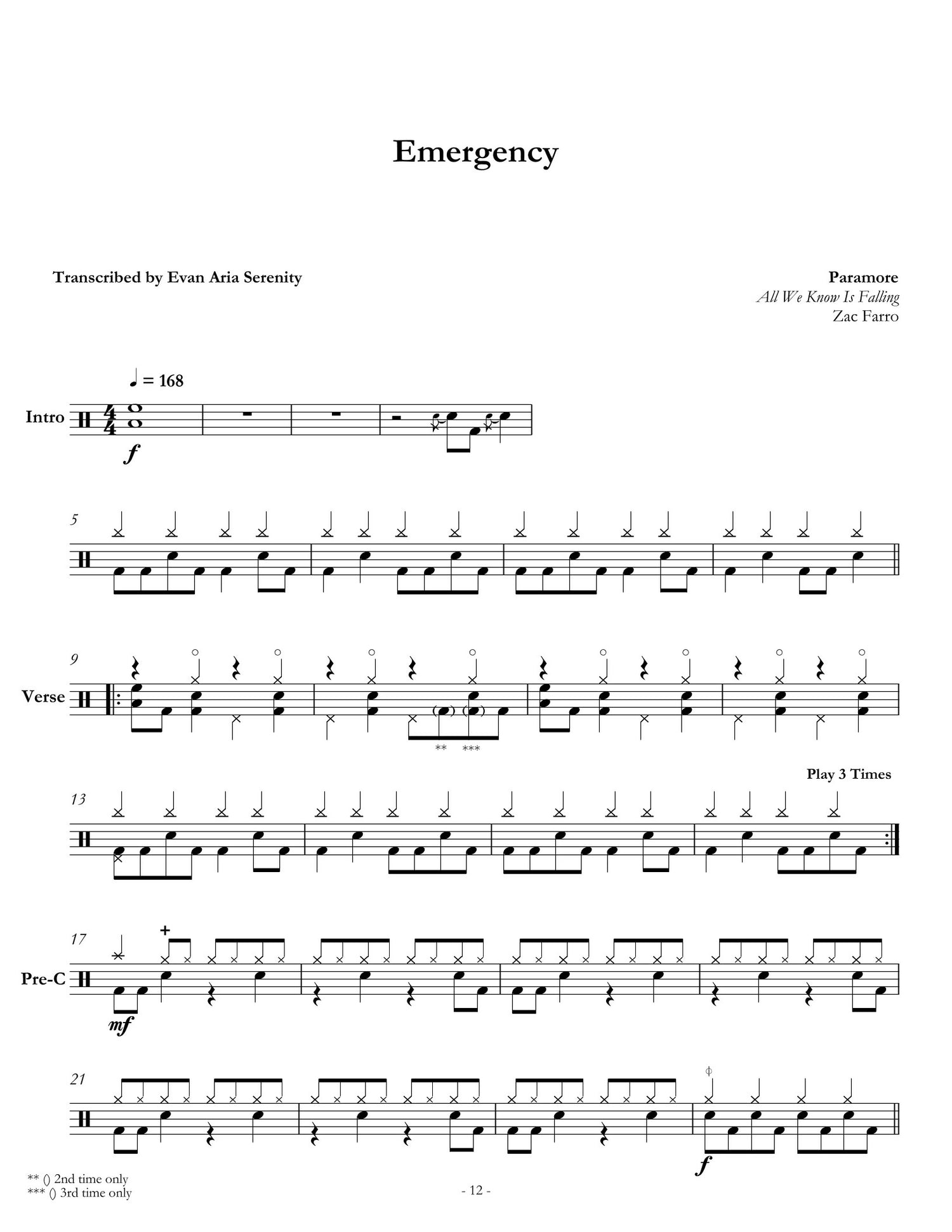 Emergency - Paramore - Drum Sheet Music - Jaslow Drum Sheets ...