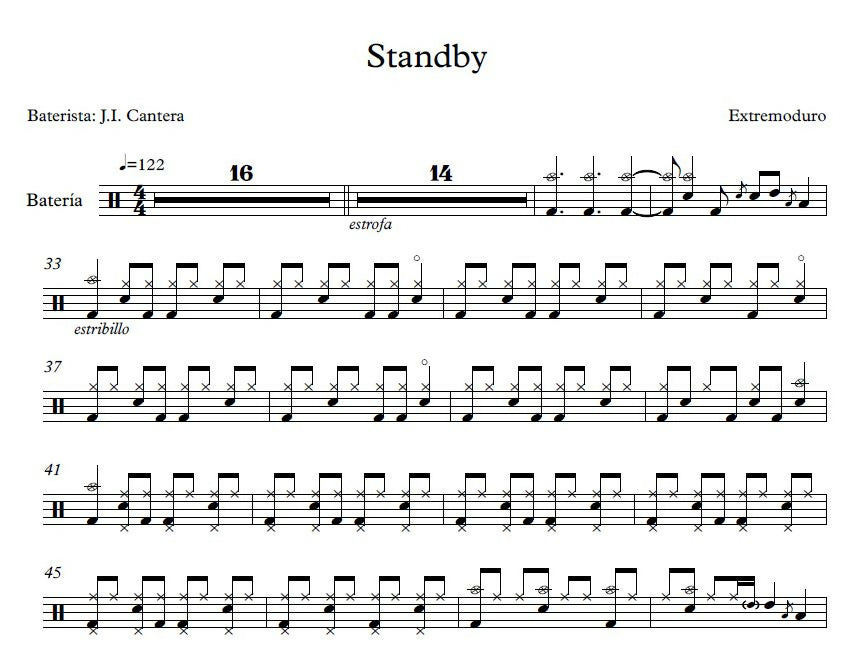 Standby - Extremoduro - Drum Sheet Music - Franki Bio – DrumSetSheetMusic