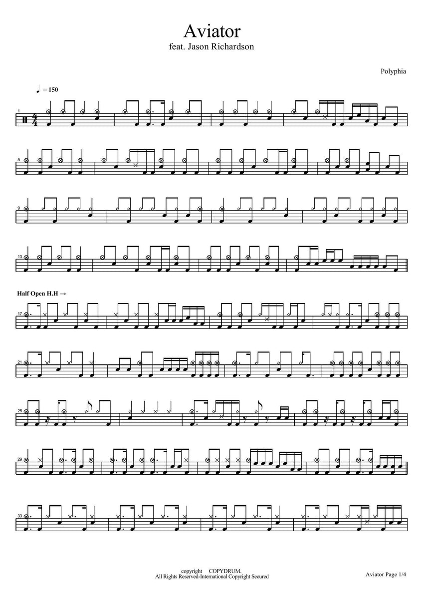 Aviator (feat. Jason Richardson) - Polyphia - Drum Sheet Music ...