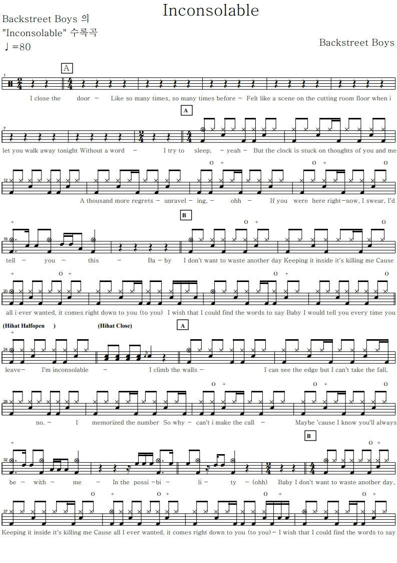 Inconsolable - Backstreet Boys - Drum Sheet Music - COPYDRUM ...