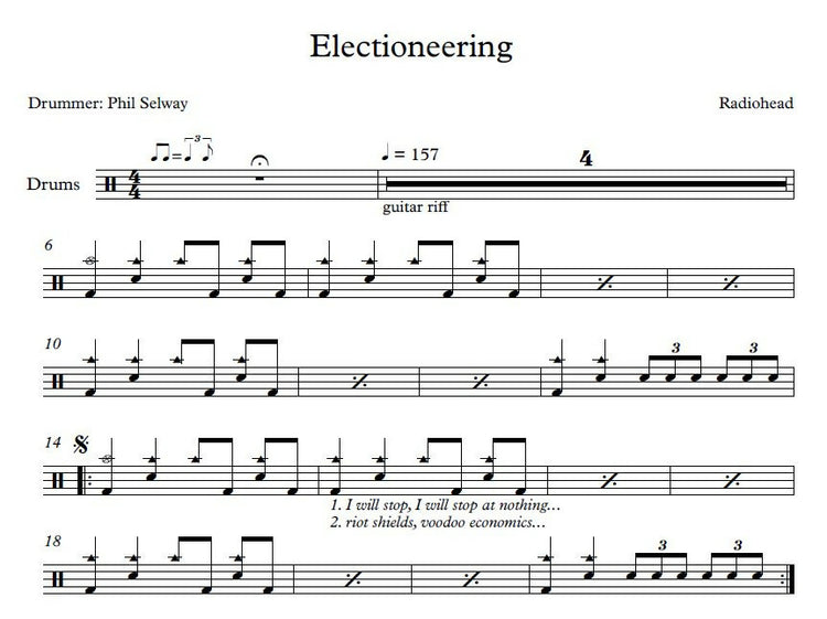 Electioneering - Radiohead - Drum Sheet Music - Franki Bio ...