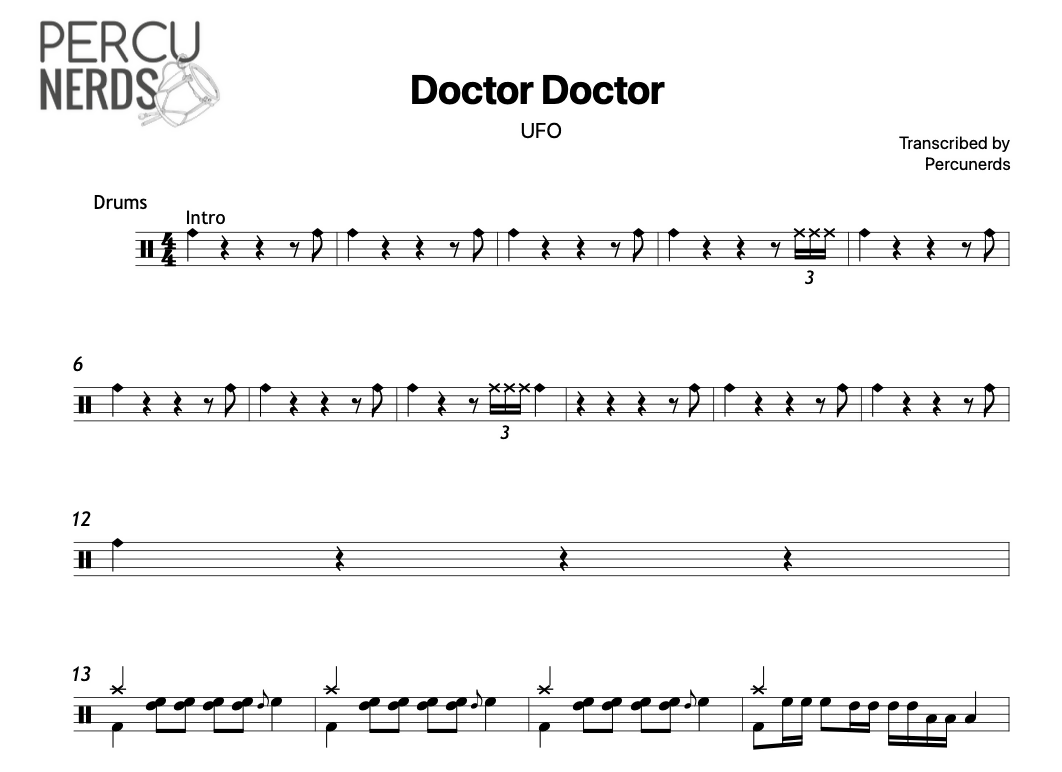 Doctor Doctor - UFO - Full Drum Transcription / Drum Sheet Music - Per ...
