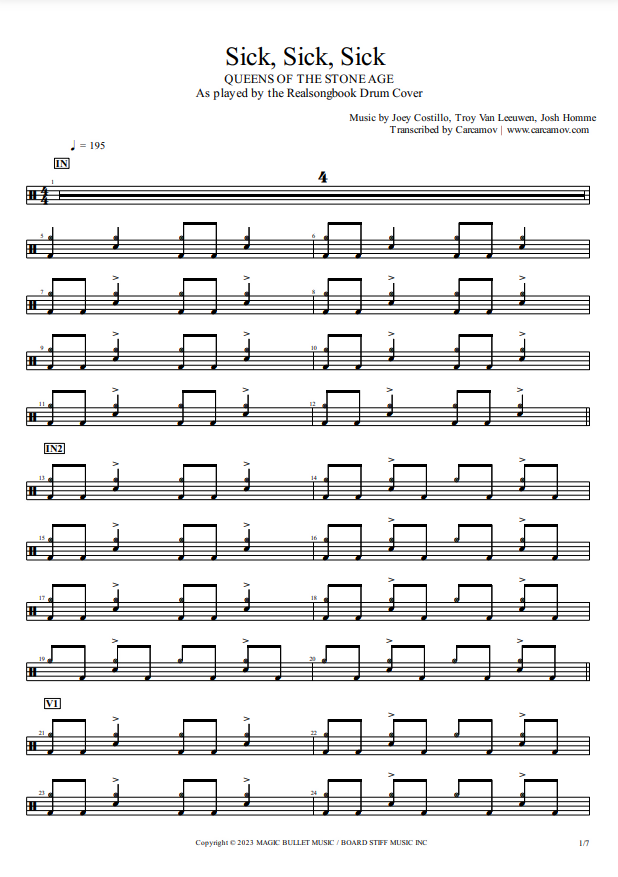 Sick, Sick, Sick - Queens of the Stone Age - Drum Sheet Music ...