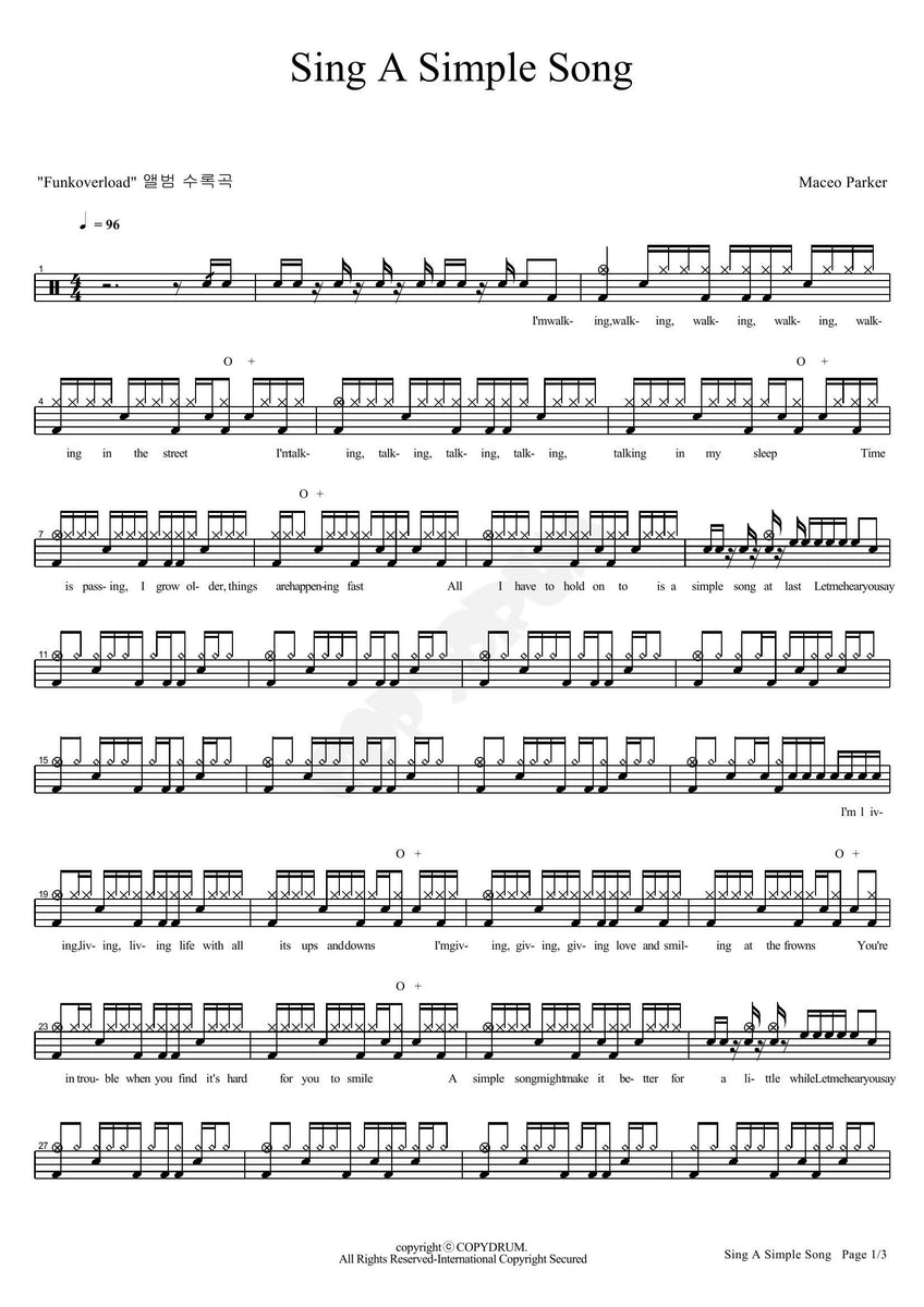 Sing a Simple Song - Maceo Parker - Drum Sheet Music - COPYDRUM ...