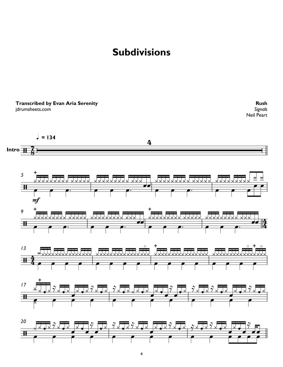 Subdivisions - Rush - Drum Sheet Music - Jaslow Drum Sheets ...