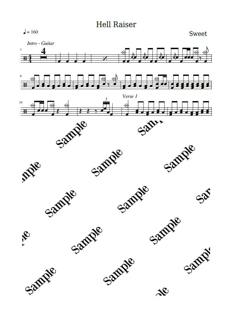 Hell Raiser - The Sweet - Drum Sheet Music - KiwiDrums – DrumSetSheetMusic