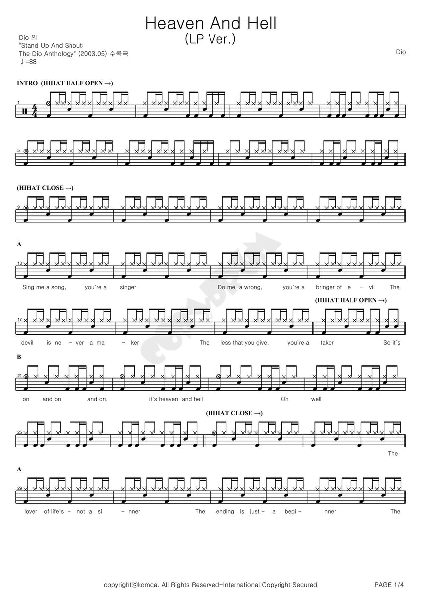 Heaven and Hell - Black Sabbath - Drum Sheet Music - COPYDRUM ...