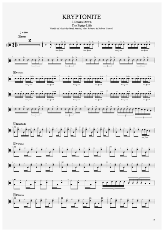 Kryptonite - 3 Doors Down - Drum Sheet Music - AriaMus.com ...