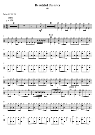 Beautiful Disaster - 311 - Drum Sheet Music - AriaMus.com ...
