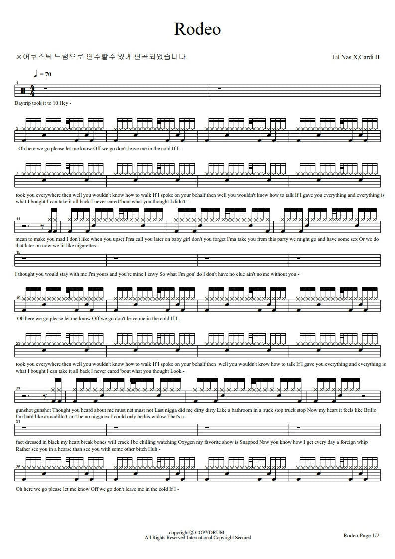 Rodeo (feat. Cardi B) - Lil Nas X - Drum Sheet Music - COPYDRUM ...