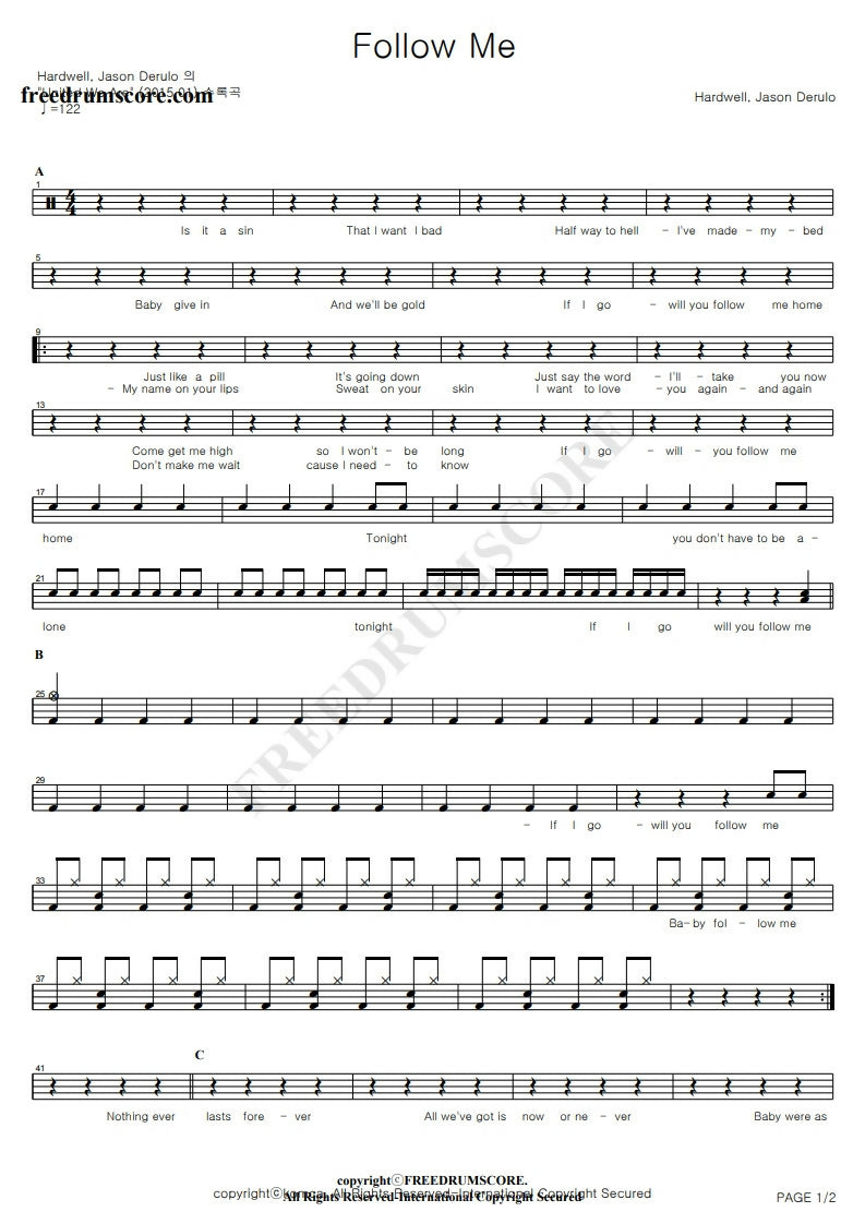 Follow Me - Hardwell - Drum Sheet Music - COPYDRUM – DrumSetSheetMusic