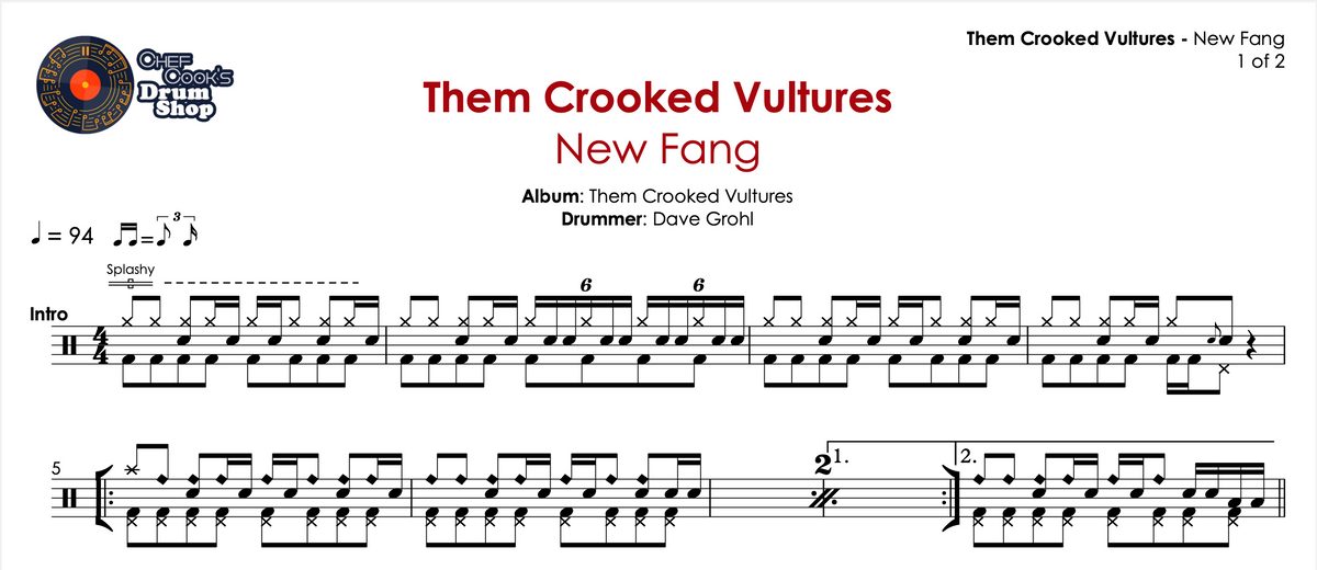 New Fang - Them Crooked Vultures - Drum Sheet Music - Chef Cook ...