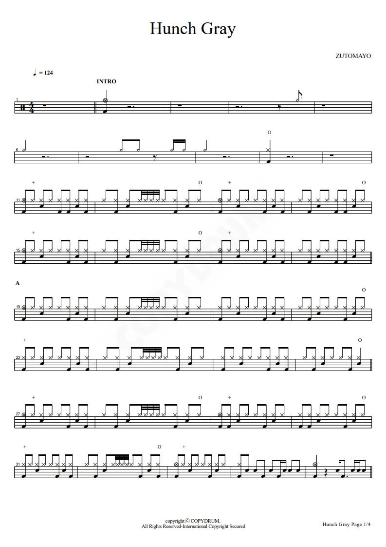 Hunch Gray (勘ぐれい) - Zutomayo (ずとまよ) - Drum Sheet Music - COPYDRUM ...