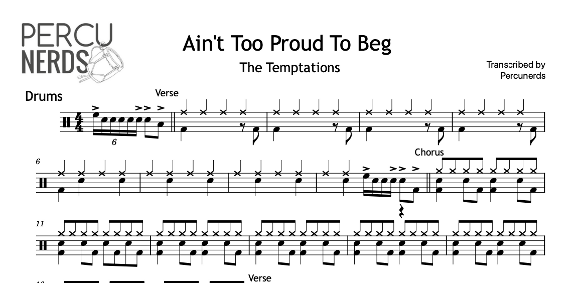 Ain't Too Proud to Beg - The Temptations - Drum Sheet Music ...