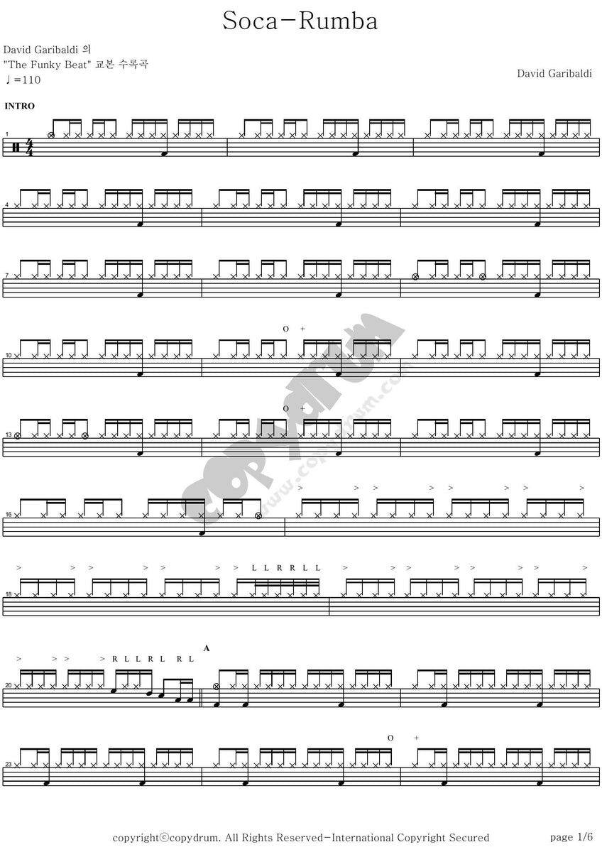 Soca Rumba - David Garibaldi - Full Drum Transcription / Drum Sheet Mu ...