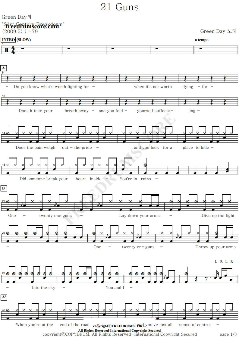 21 Guns - Green Day - Drum Sheet Music - COPYDRUM – DrumSetSheetMusic